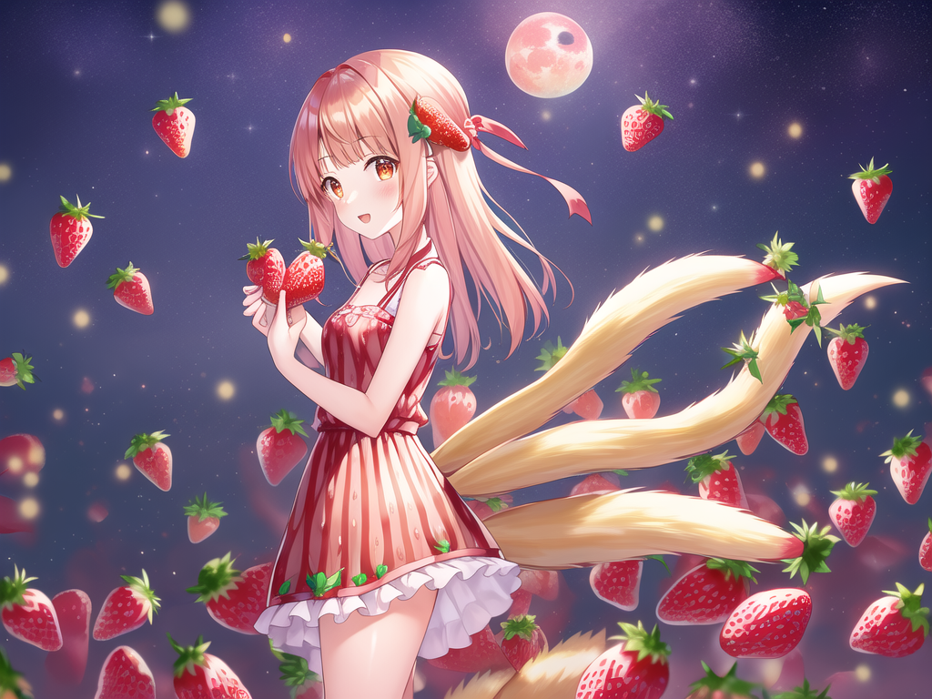 Kyuubi_Girl_strawberry#04 - 九尾の女の子ピンクムーン編 | OpenSea
